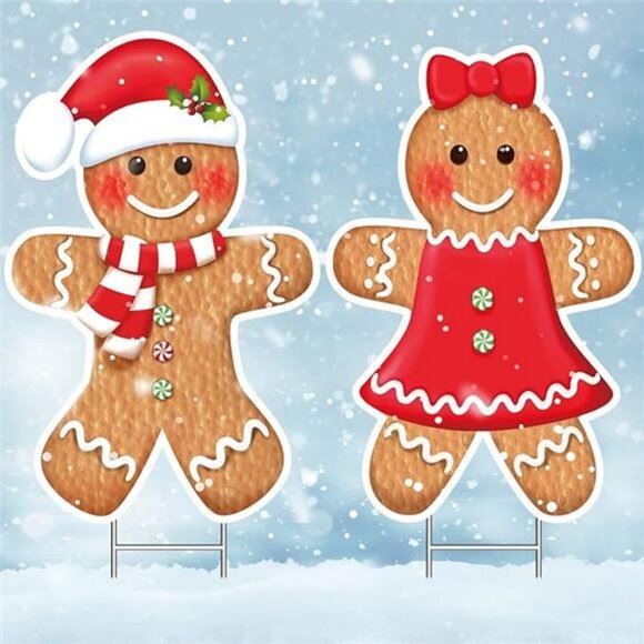 Holiday | Christmas Gingerbread Boy And Girl Yard Sign Decor Large ...